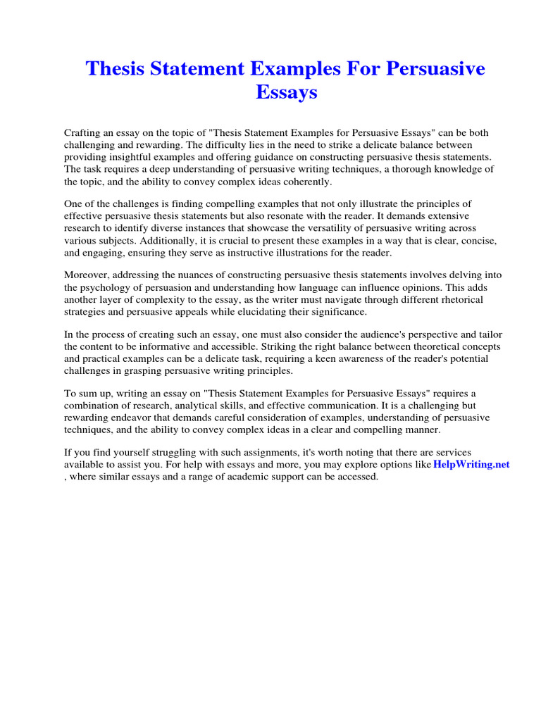 Thesis Statement Examples For Persuasive Essays | PDF | Creativity ...