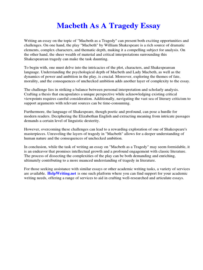 Macbeth As A Tragedy Essay | PDF | Witchcraft | Macbeth