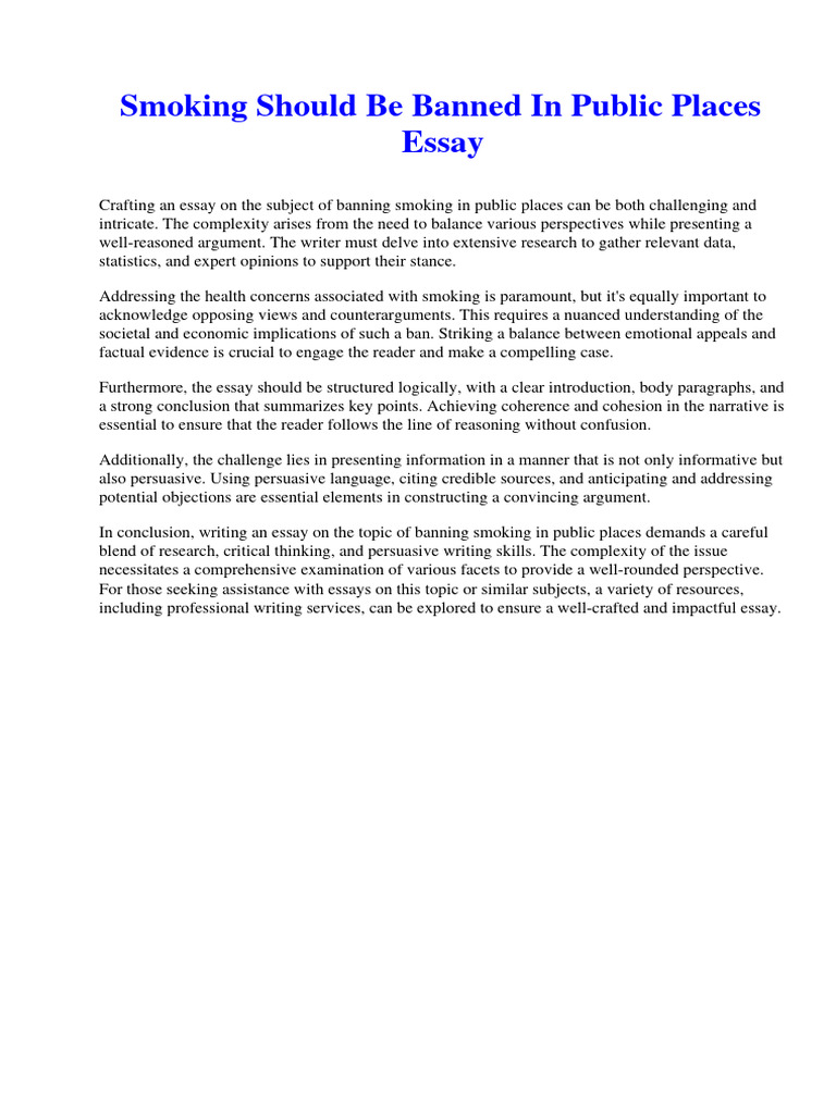 Smoking Should Be Banned in Public Places Essay | PDF | Essays | Sony