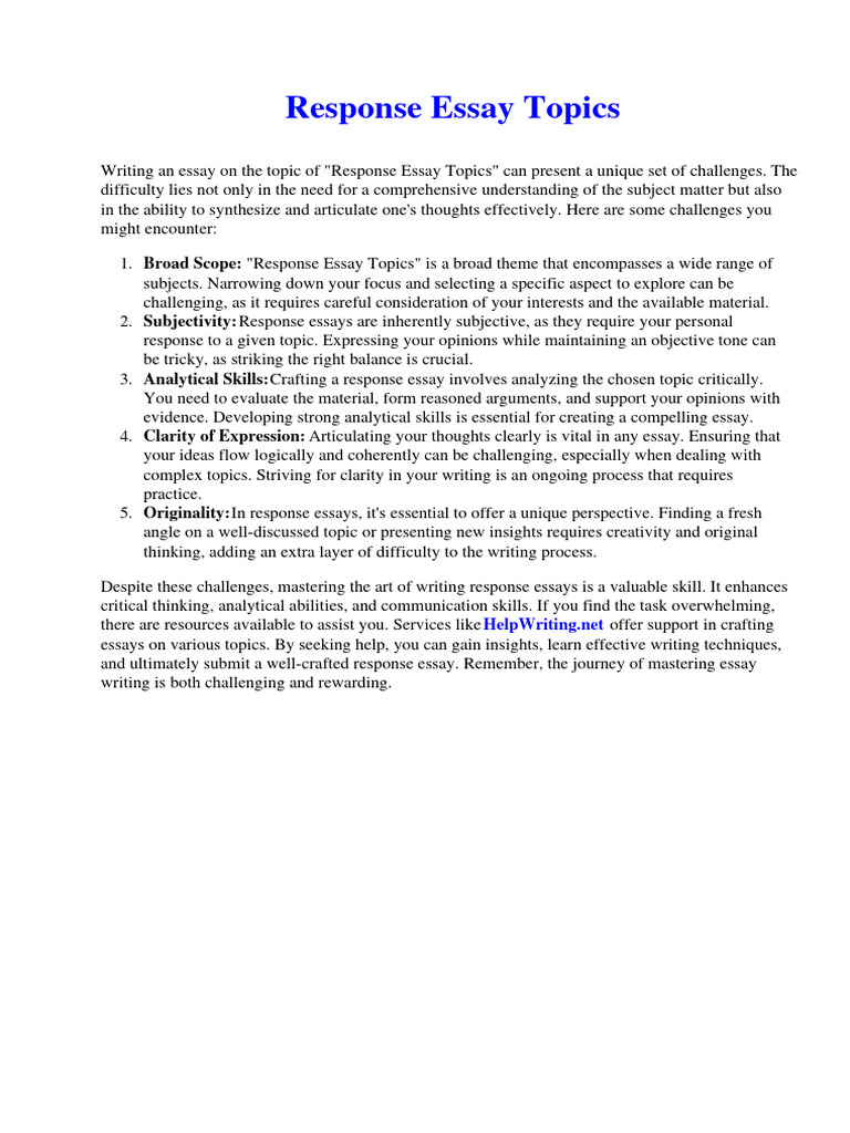Response Essay Topics | PDF | Thought | Essays