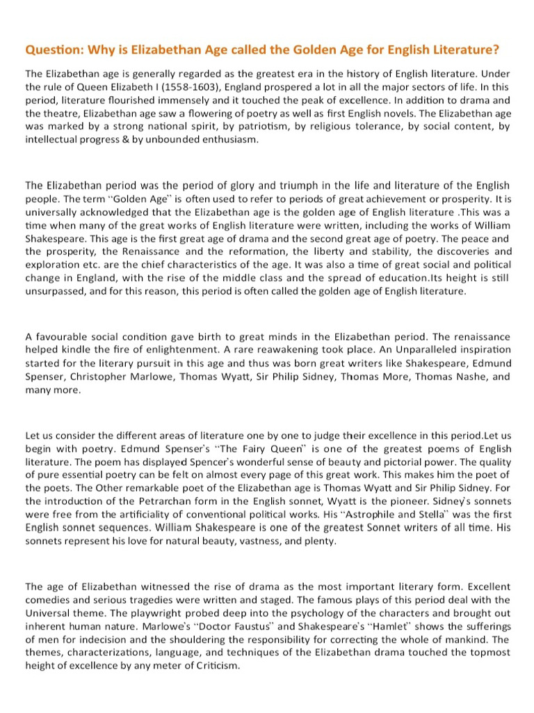 The Elizabethan Age | PDF