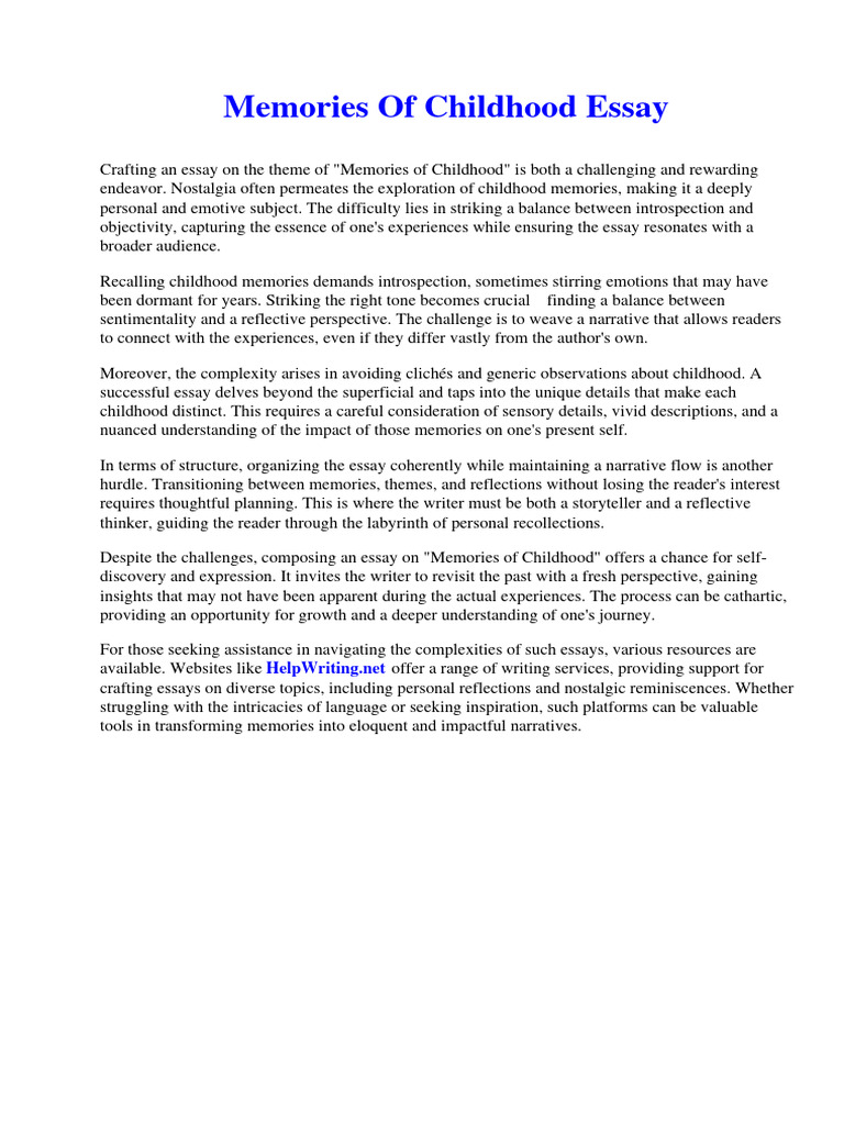 Memories of Childhood Essay | PDF | Al Capone | Essays