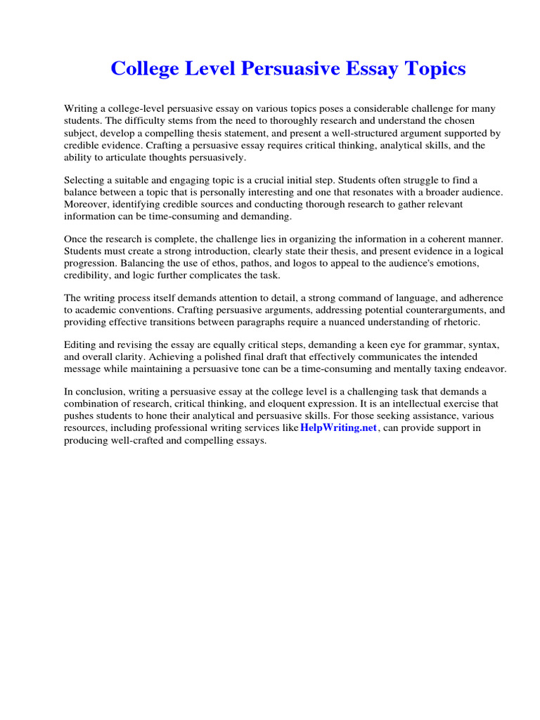 College Level Persuasive Essay Topics | PDF | Essays | Credibility