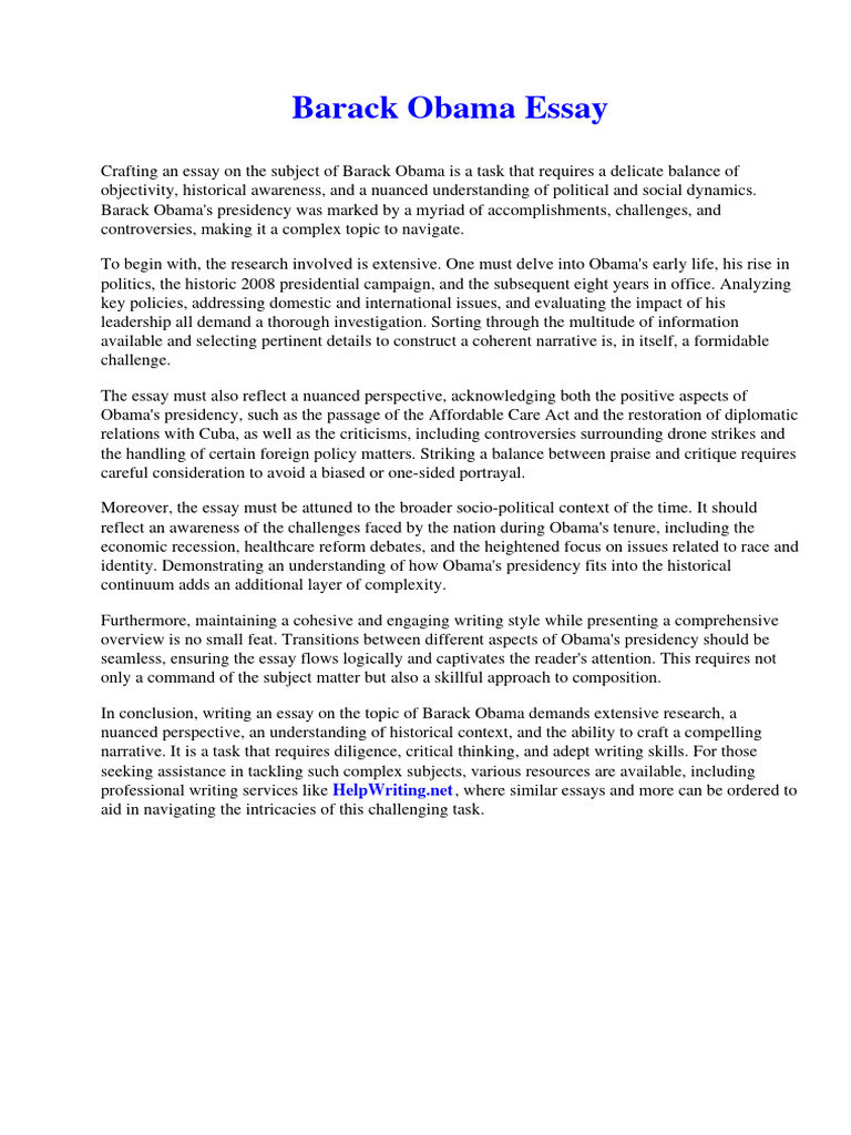 Barack Obama Essay | PDF | Essays | Presidency Of Barack Obama