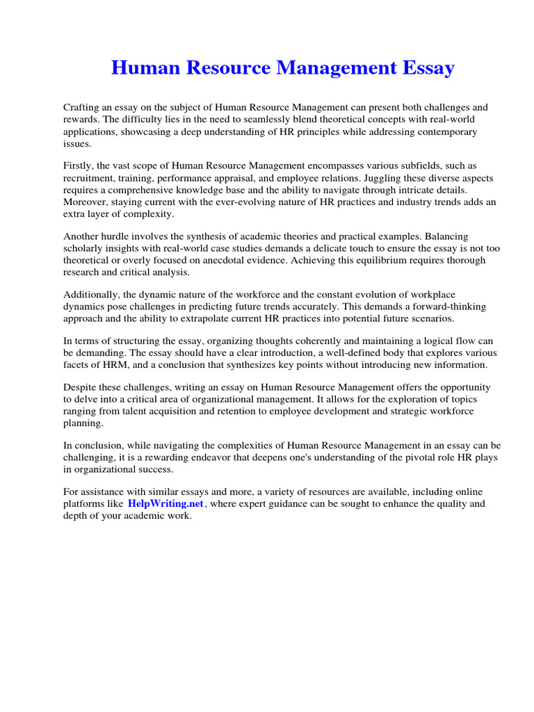 Human Resource Management Essay | PDF