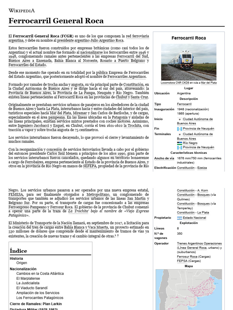 Ferrocarril General Roca - Wikipedia, La Enciclopedia Libre | PDF ...