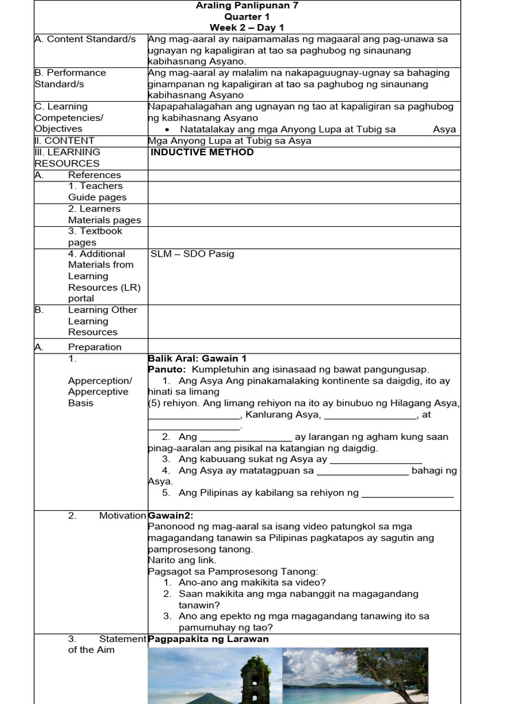 AP 7 - Q1 - Week 2 - DLL For Learning Package | PDF