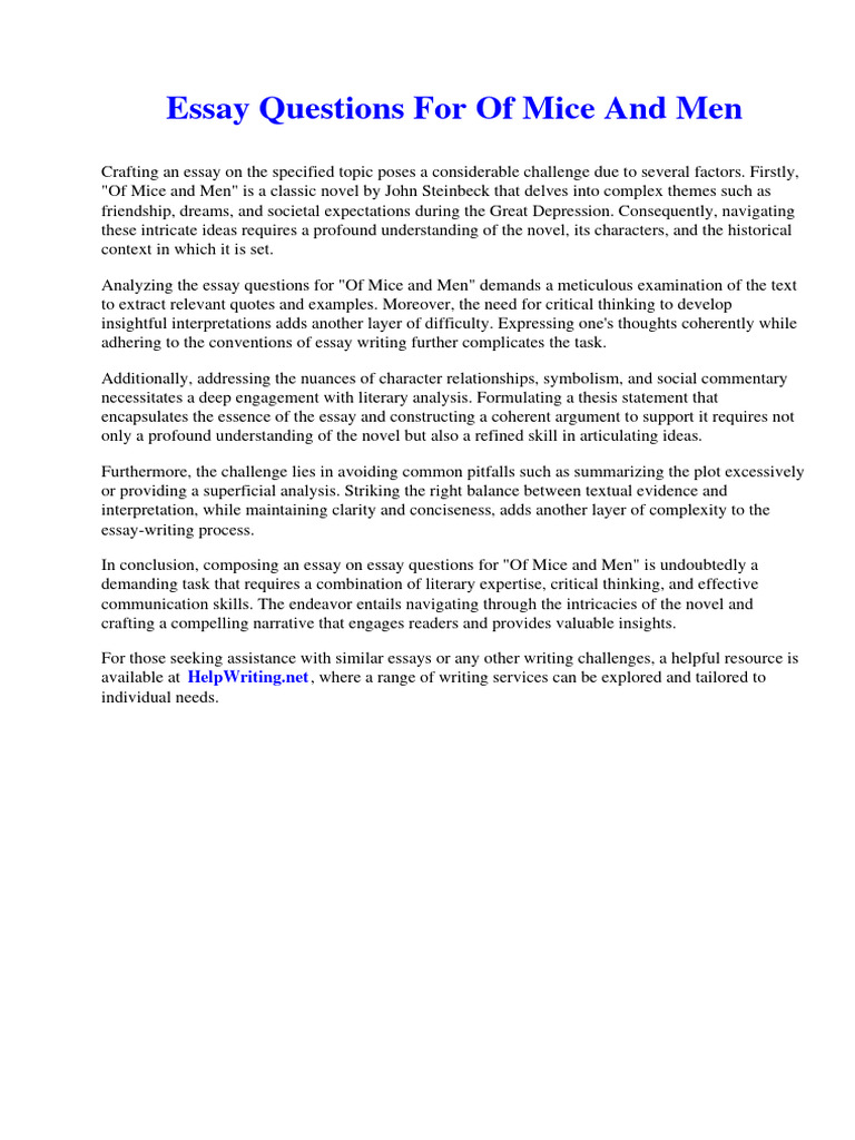 "Of Mice and Men" Essay Guide | PDF | Frankenstein | Anxiety