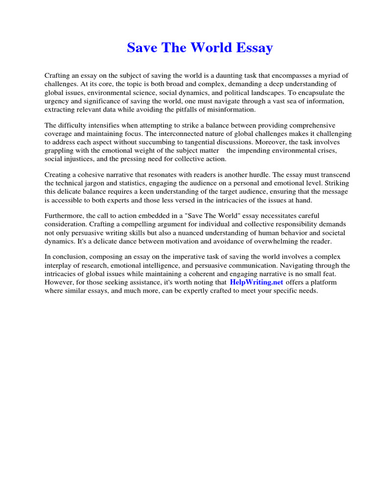 Save The World Essay | PDF | Peat | Decomposition