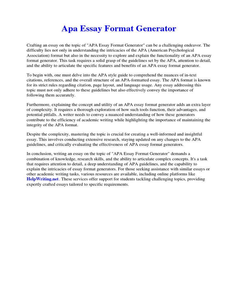 Apa Essay Format Generator | PDF | To Kill A Mockingbird | Apa Style