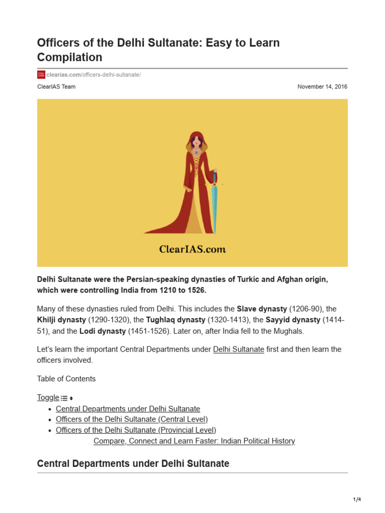 Officers of The Delhi Sultanate Easy To Learn Compilation | PDF ...