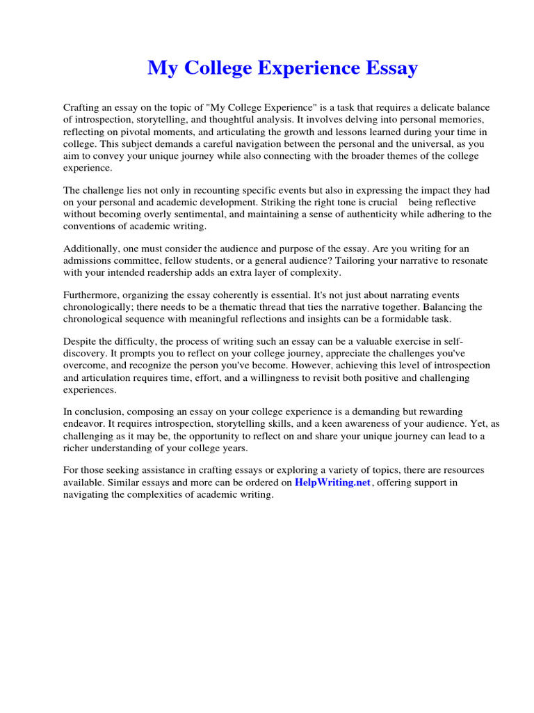 My College Experience Essay | Download Free PDF | Essays | Narrative