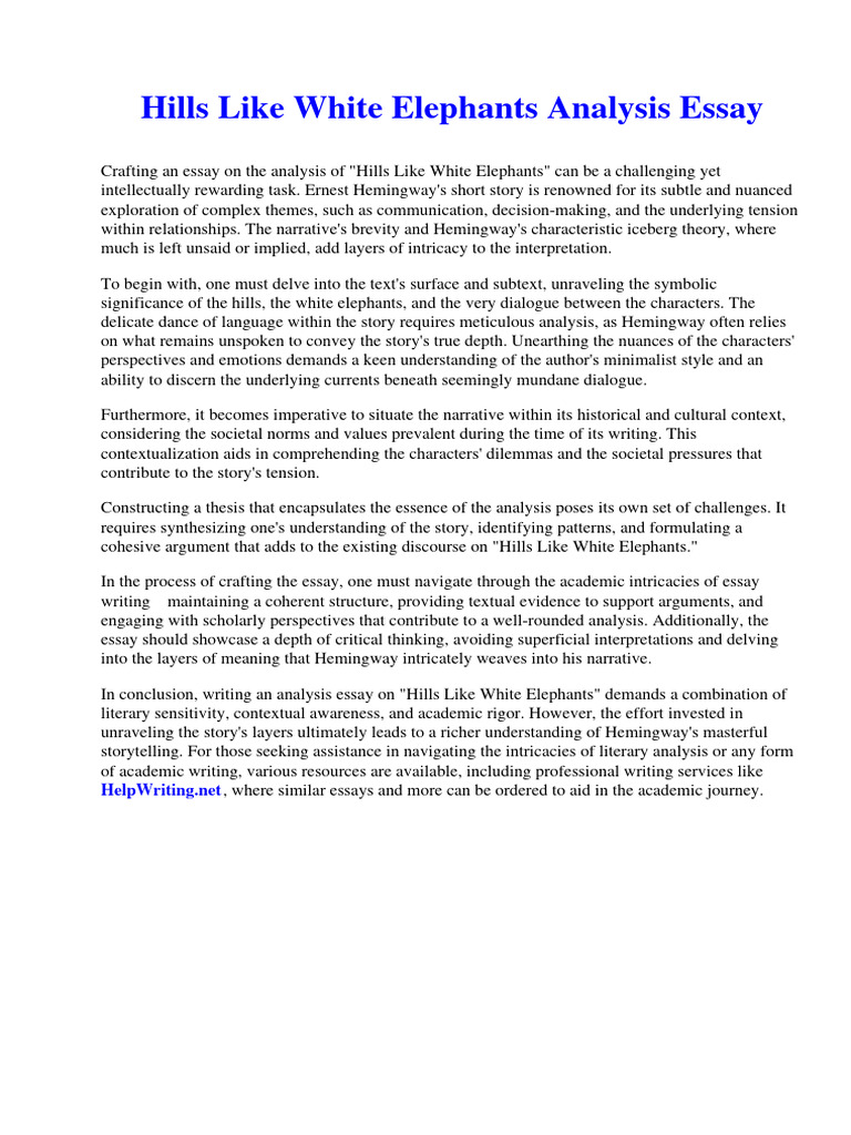 Hills Like White Elephants Analysis Essay | Download Free PDF | Medical ...