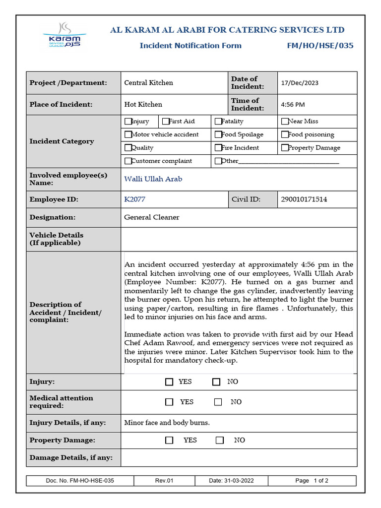 Accident - Incident Notification ORG | PDF | Occupational Safety And ...
