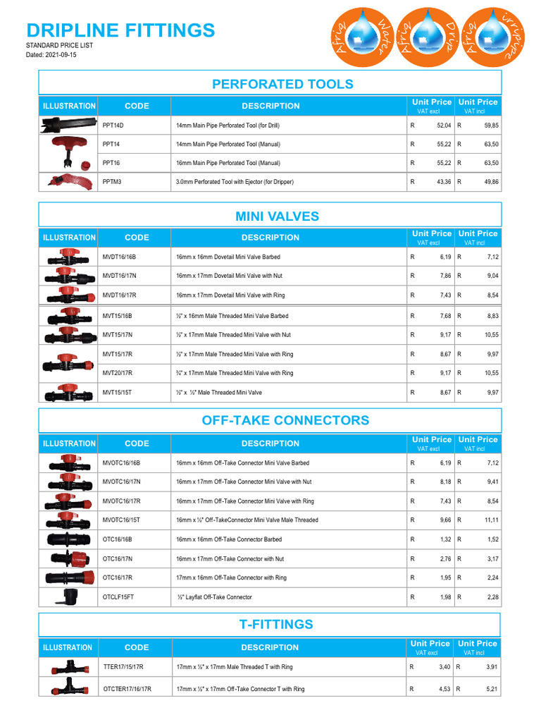 Dripline Fittings | PDF | Manufactured Goods | Equipment