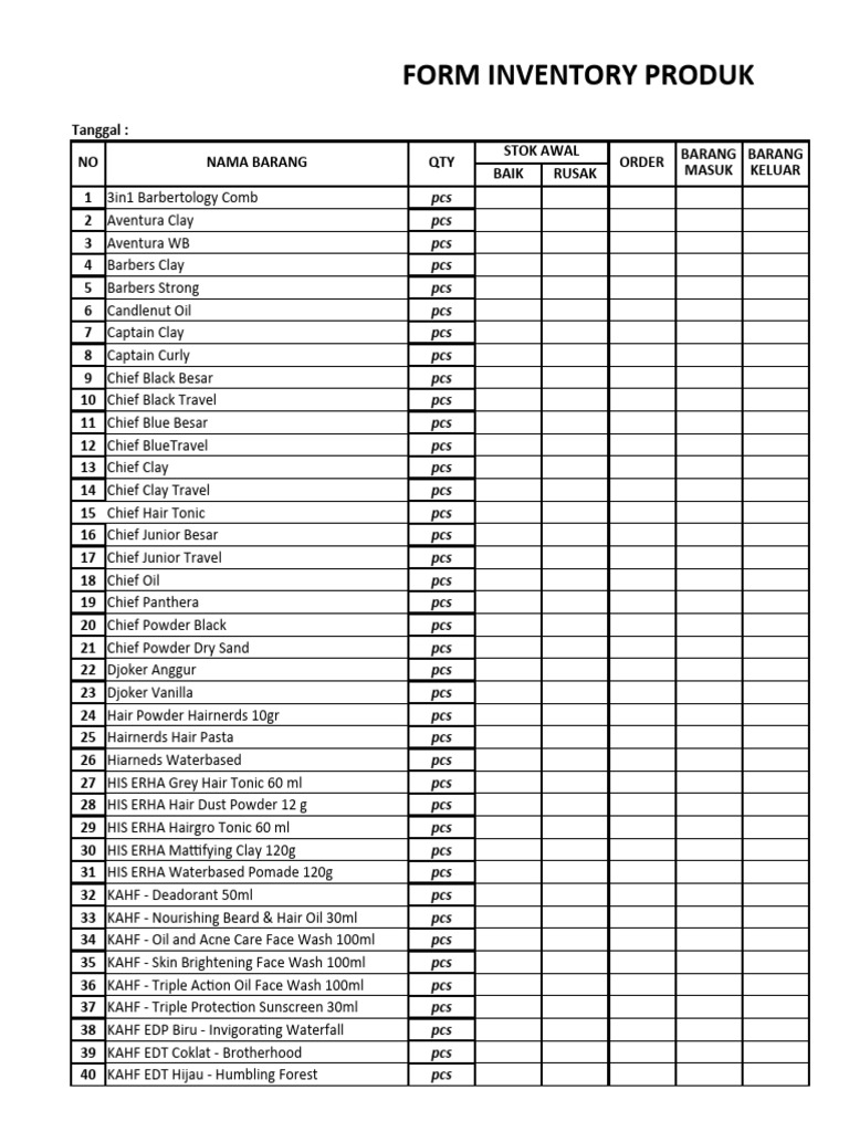 Form Stok Barang | PDF | Consumer Goods | Hairdressing