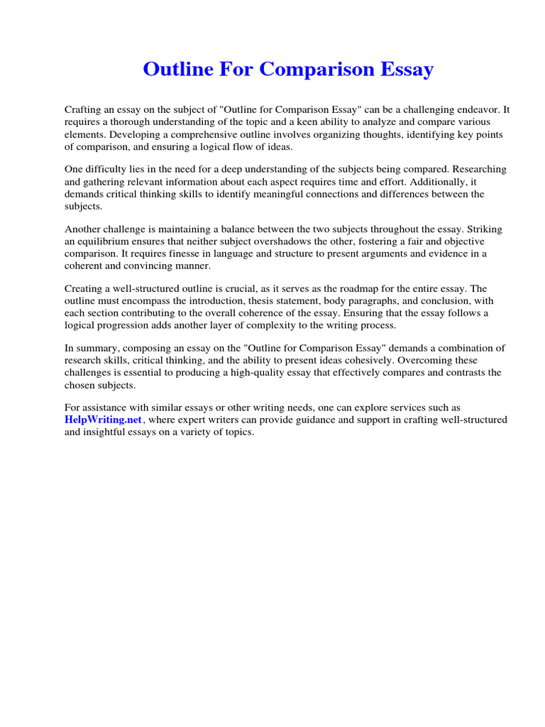 Outline For Comparison Essay | PDF | Tinnitus | Essays