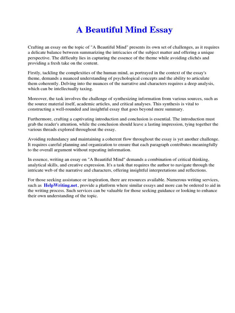 A Beautiful Mind Essay | PDF | The Hobbit | Essays