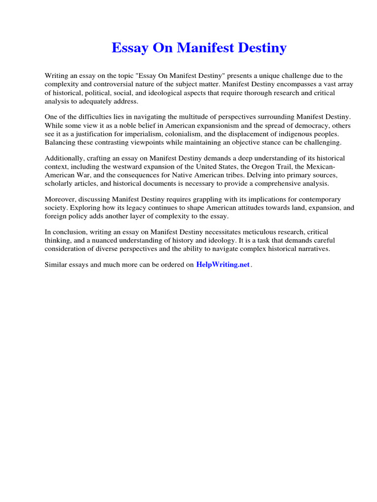 Manifest Destiny Essay Guide | PDF | Médecins Sans Frontières | Essays