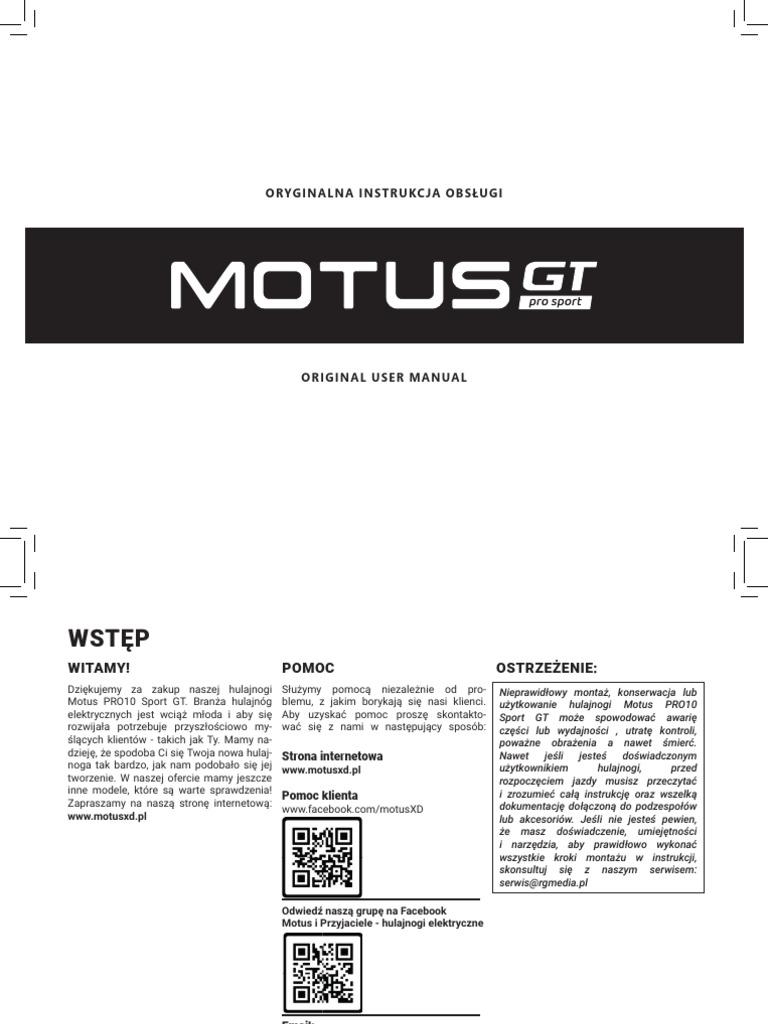 Instrukcja Motus Pro 10 Sport GT 52V | PDF