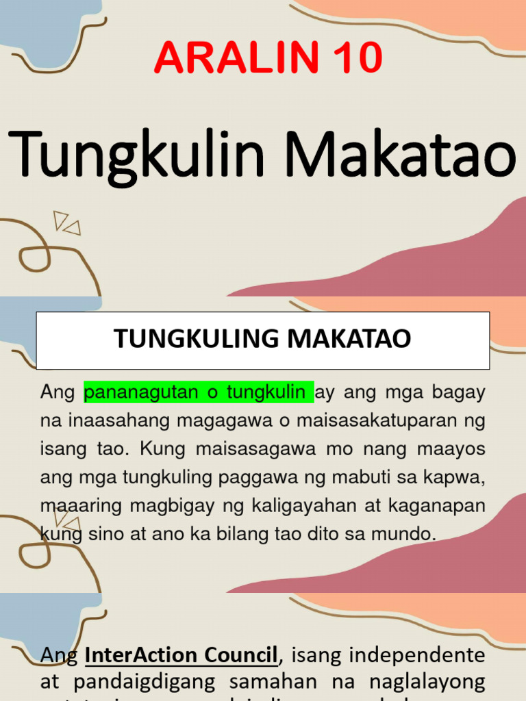 ESP9 ARALIN 10 Tungkulin Makatao | PDF