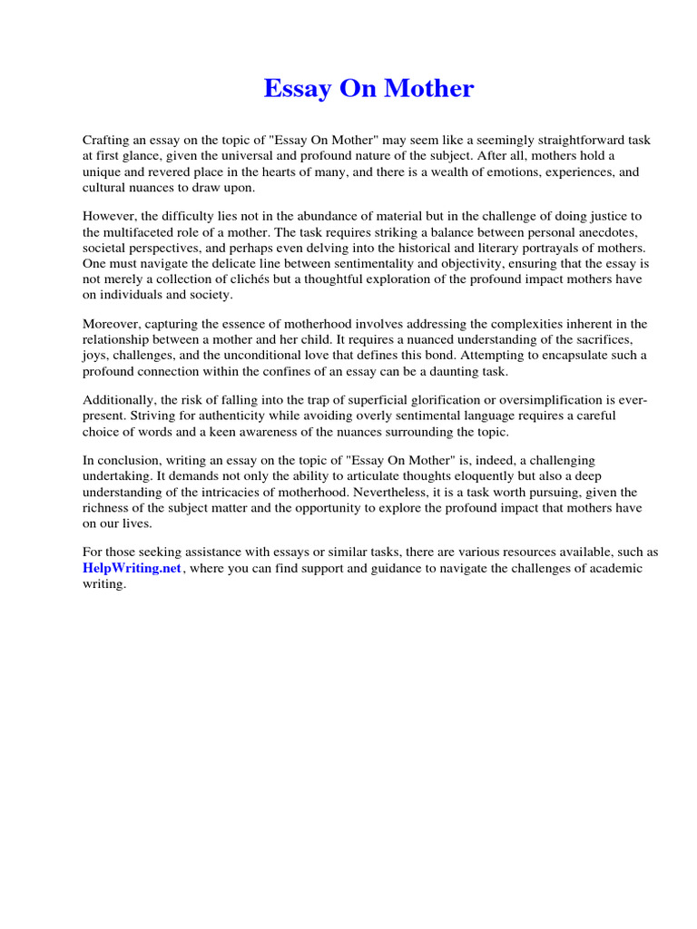 Essay On Mother | PDF
