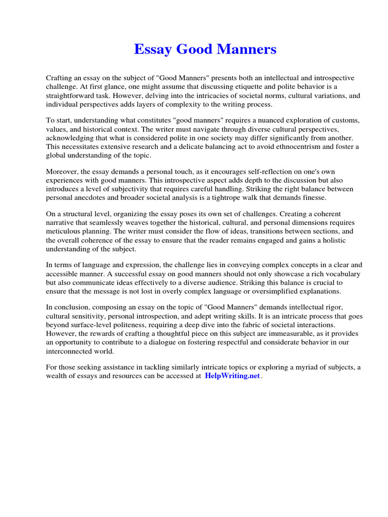 Essay Good Manners | PDF | Computer Network | Meningitis