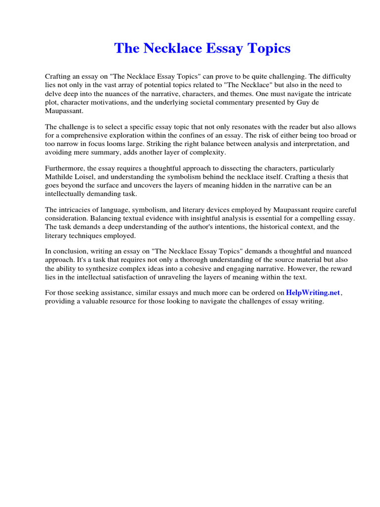 The Necklace Essay Topics | PDF | Kyoto Protocol | First Aid
