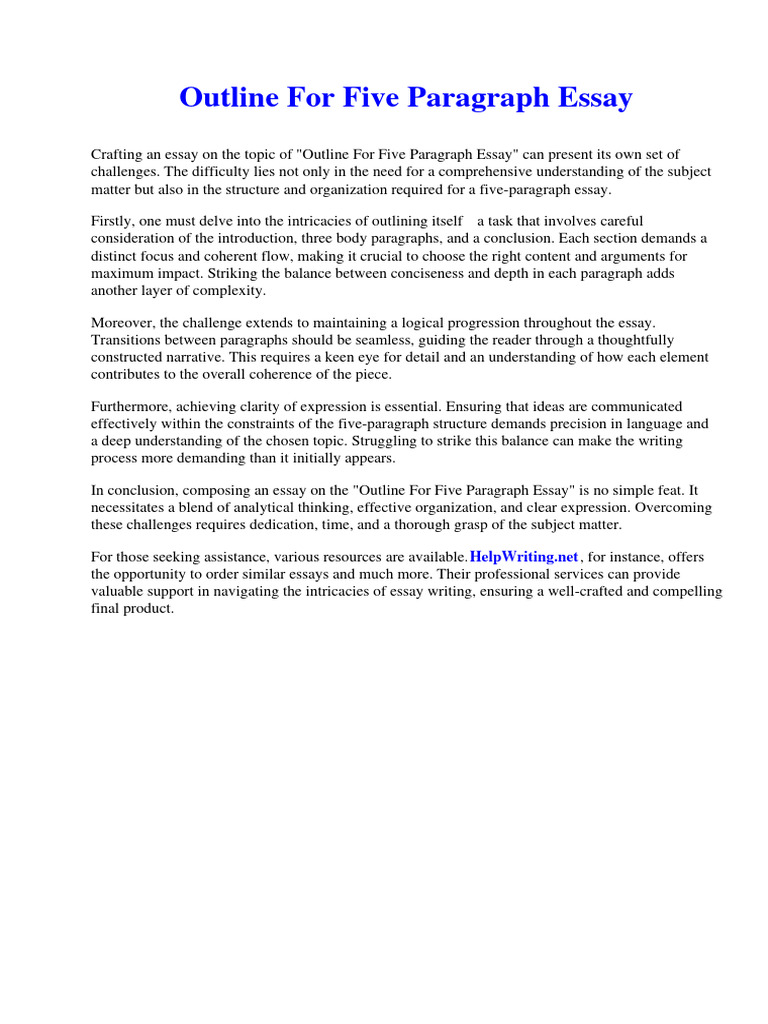 Outline for Five Paragraph Essay | PDF | Essays