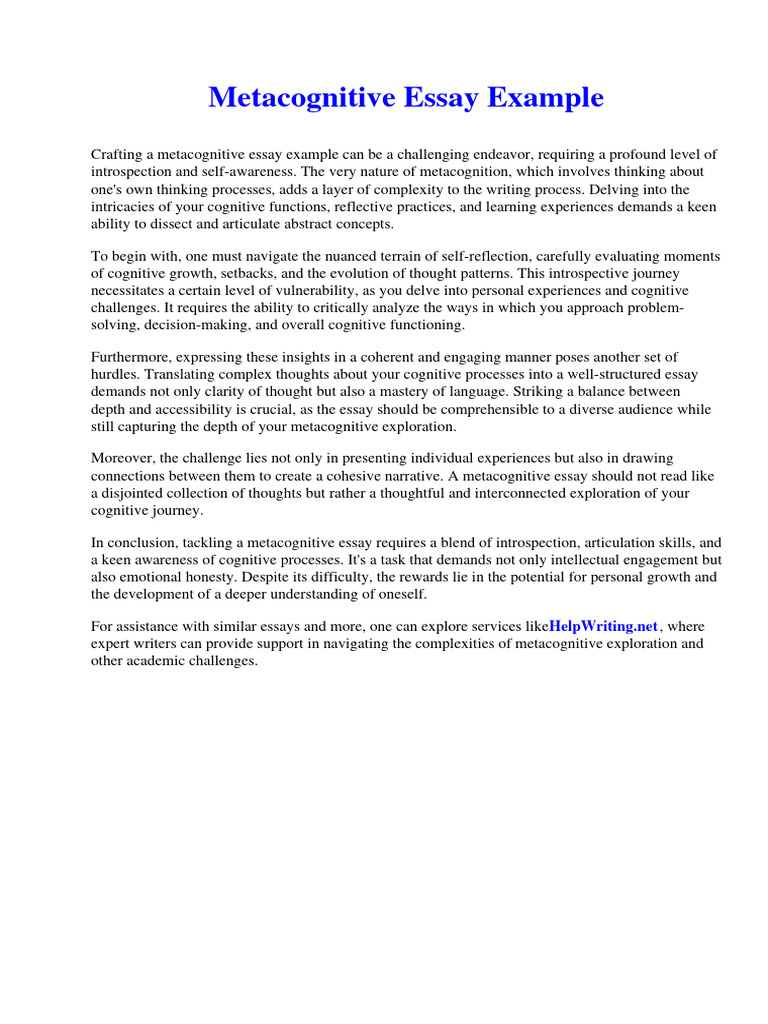 Metacognitive Essay Example Pdf Heredity Metacognition