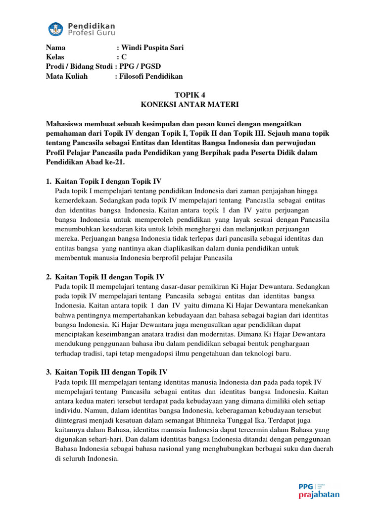 Windi Puspita Sari. T4. Koneksi Antar Materi. Filosofi Pendidikan | PDF | Sejarah