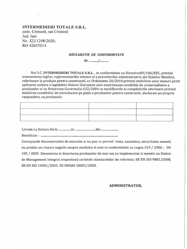 Declaratie Conformitate | PDF