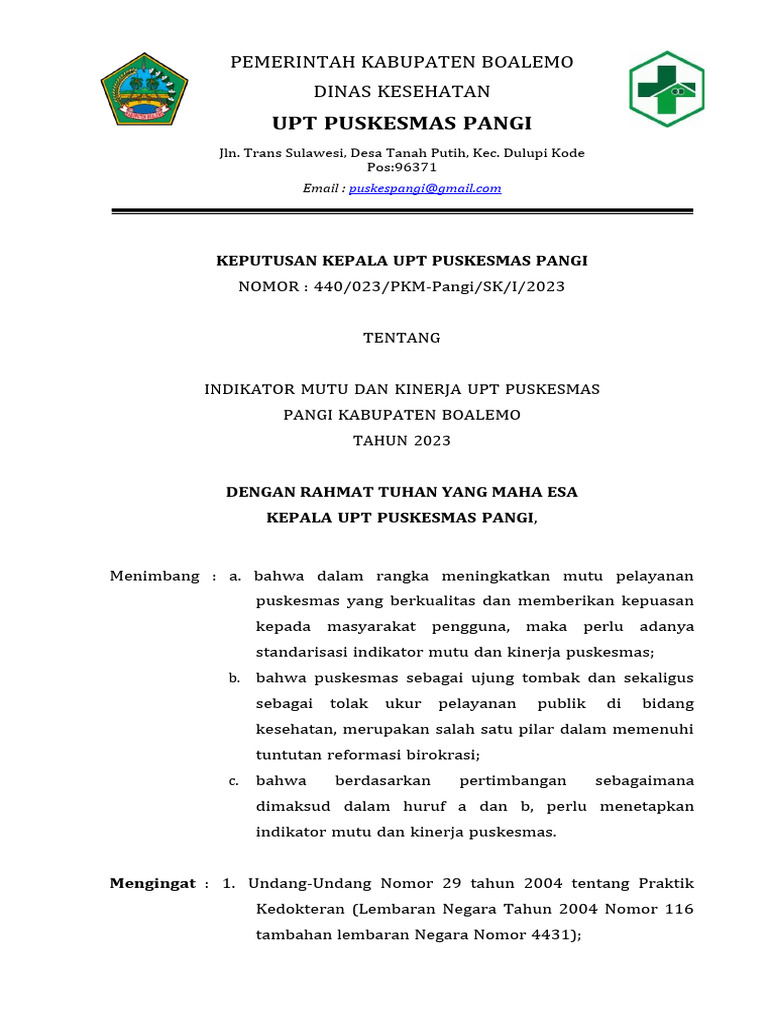 SK. Indikator Pelayanan KIA - KB | PDF