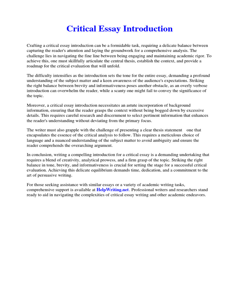 Critical Essay Introduction | PDF
