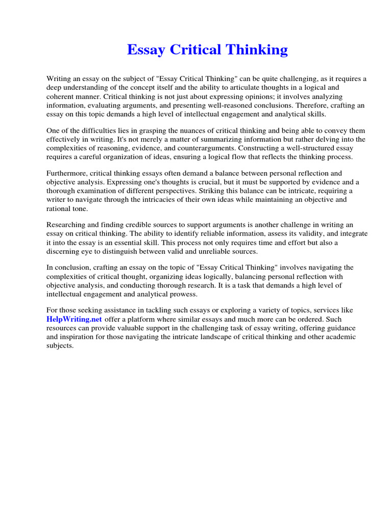 Essay Critical Thinking | PDF | Critical Thinking | Thought