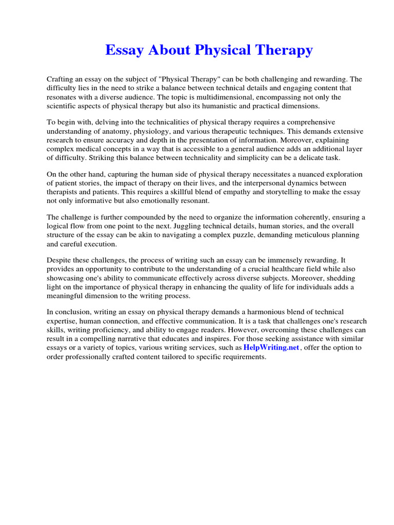 Essay About Physical Therapy | PDF | Physical Therapy | Essays
