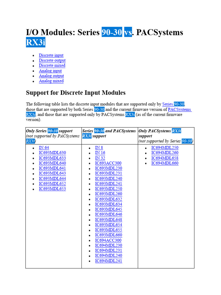 IO Modules Series 90-30 vs. PACSystems RX3i | PDF | Computer Science ...