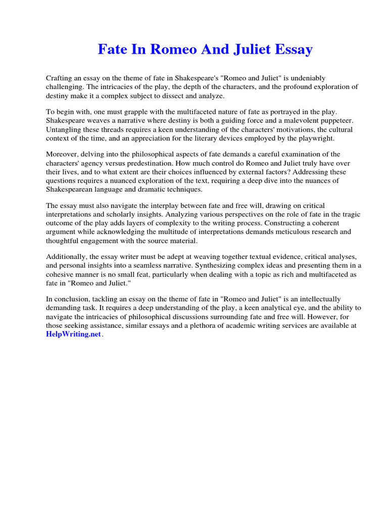 Fate in Romeo and Juliet Essay | PDF | Major Depressive Disorder | Essays
