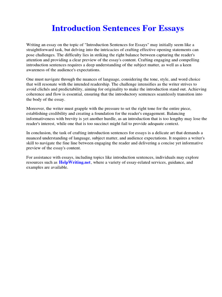 Introduction Sentences For Essays | PDF | Medical Prescription ...