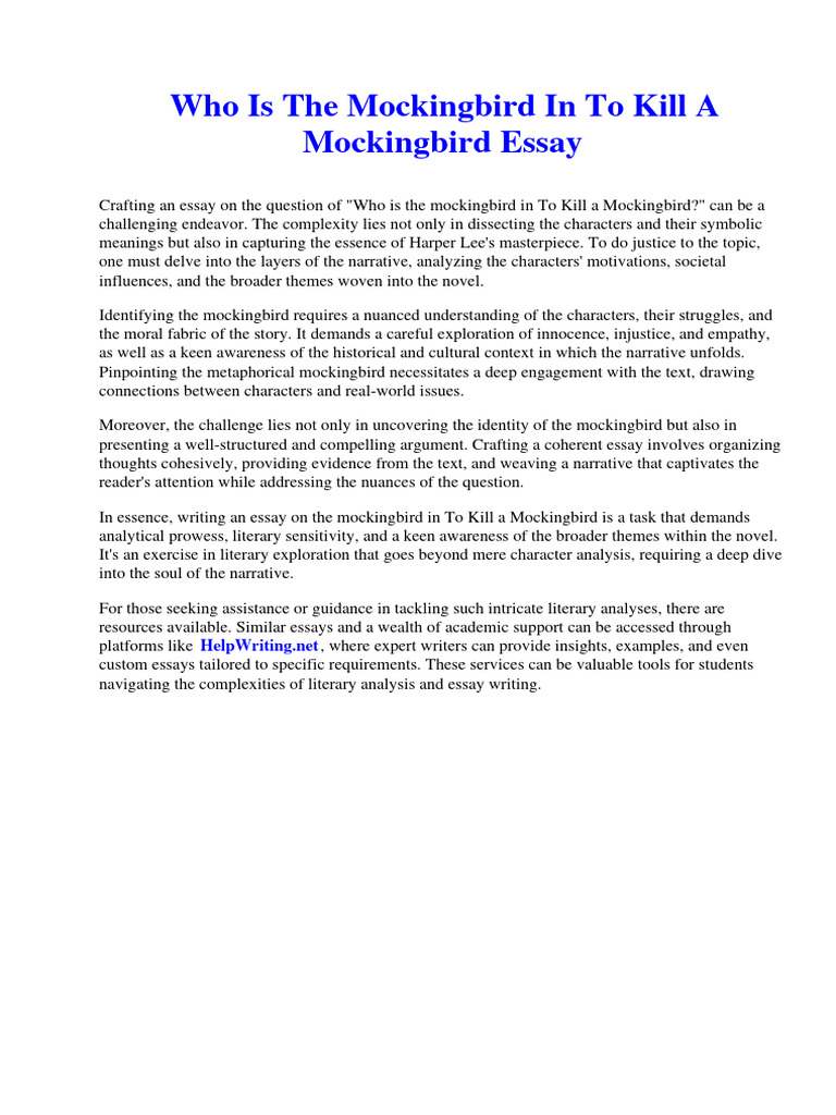 Who Is The Mockingbird in To Kill A Mockingbird Essay | Download Free ...