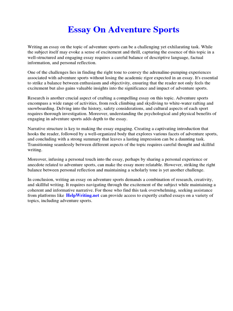 Essay On Adventure Sports | PDF | Essays
