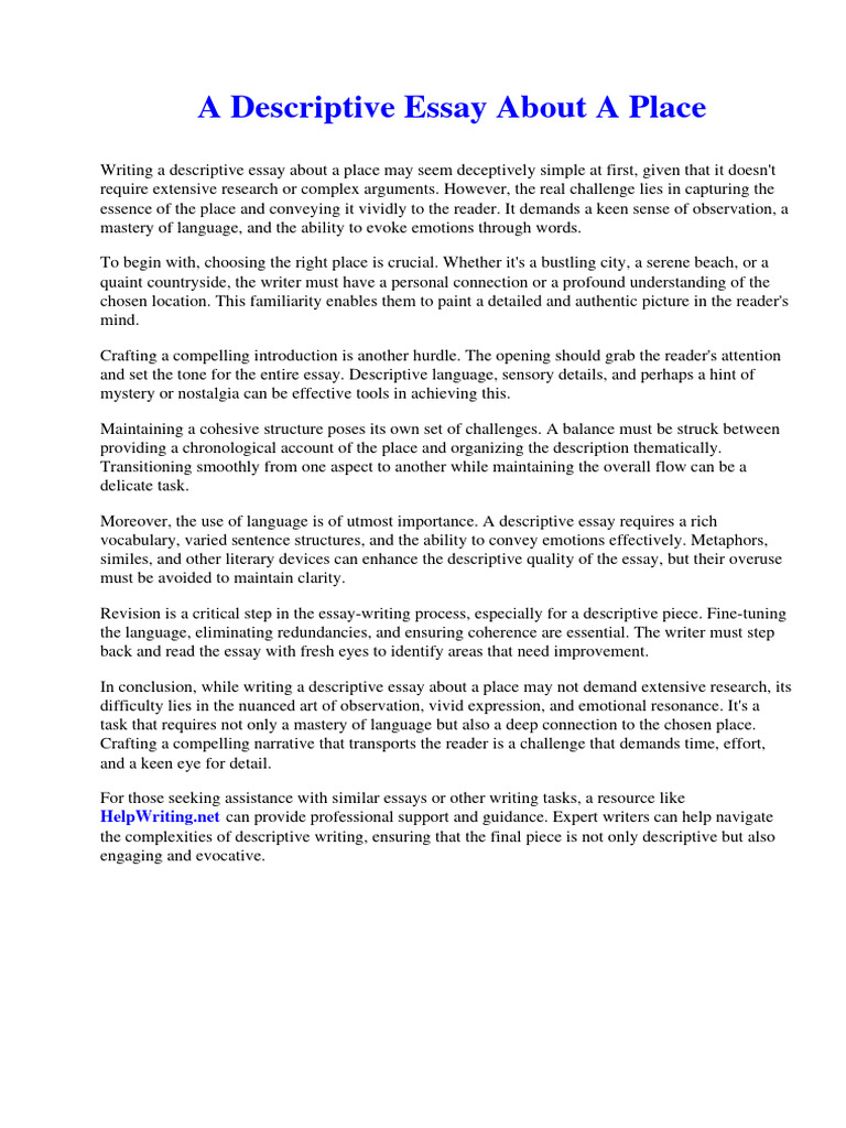 A Descriptive Essay About A Place | PDF | Moby Dick | Essays