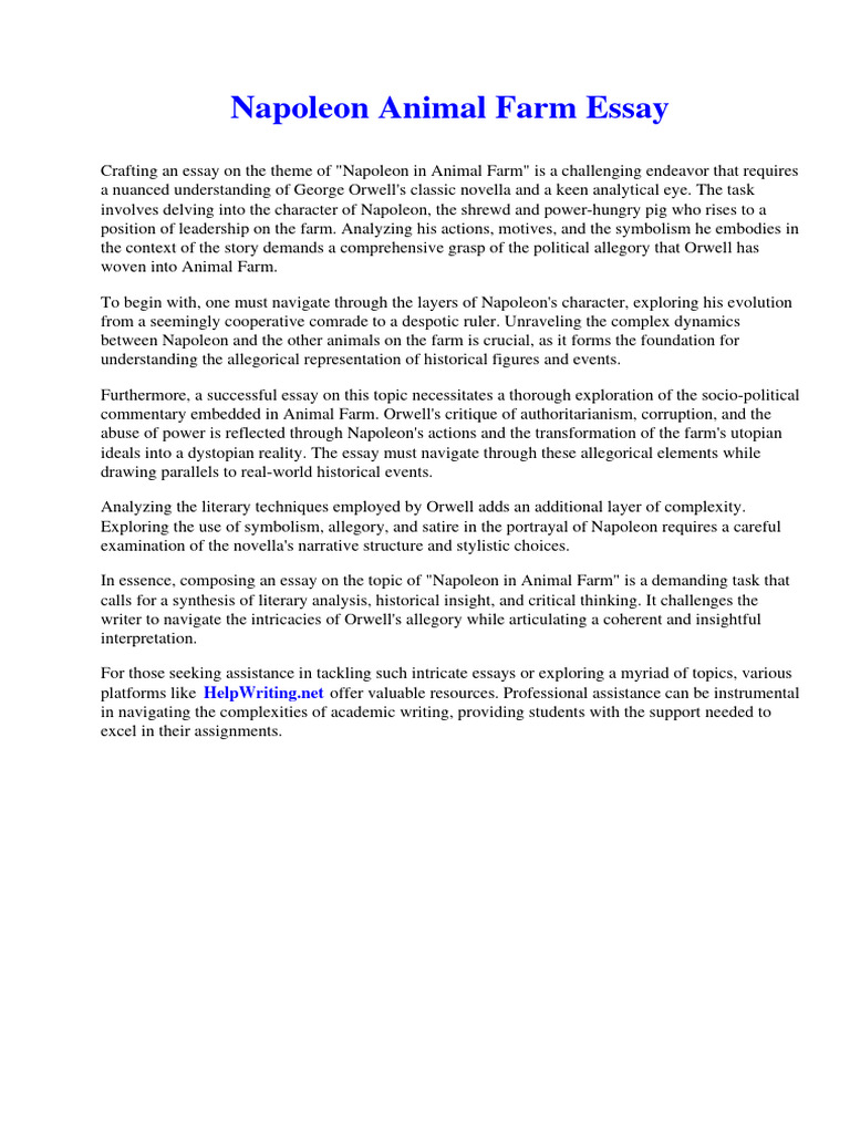 Napoleon Animal Farm Essay | PDF | Allegory | Essays