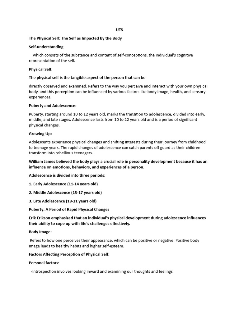 UTS | PDF | Adolescence | Self Concept