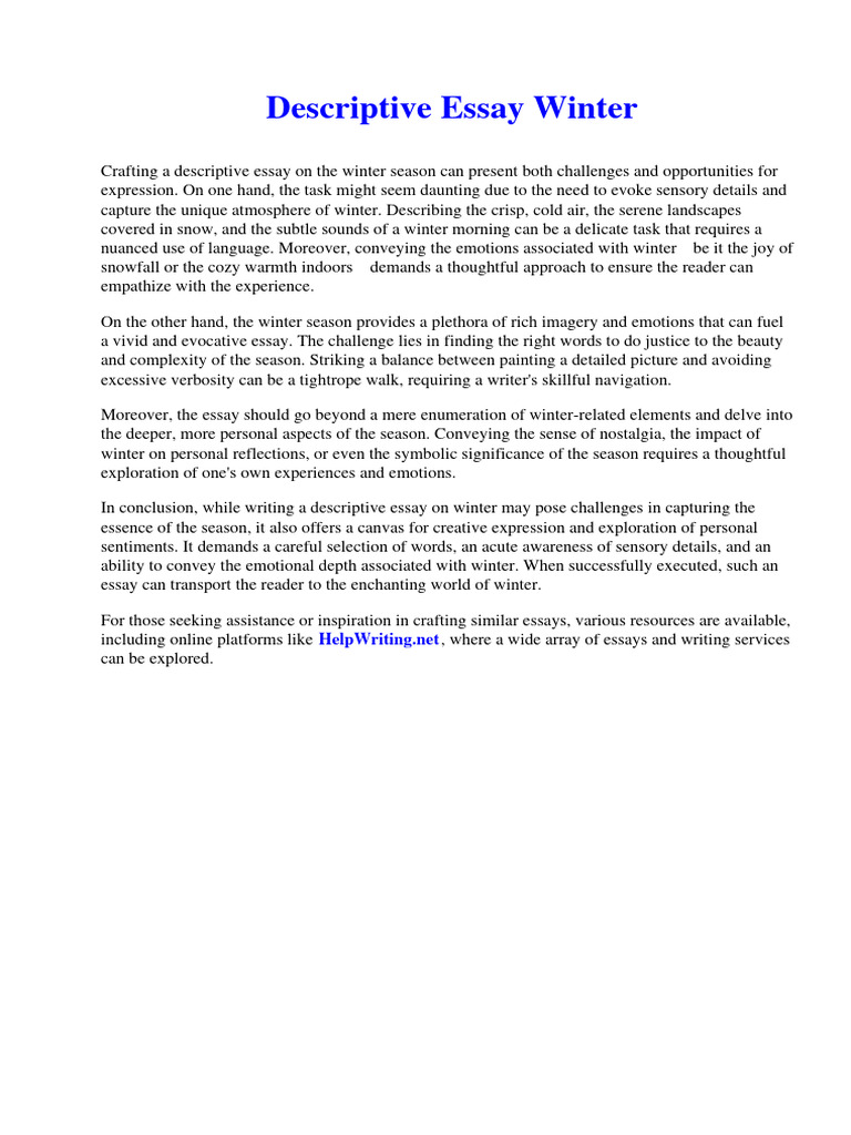Descriptive Essay Winter | Download Free PDF | Corporate Social Responsibility