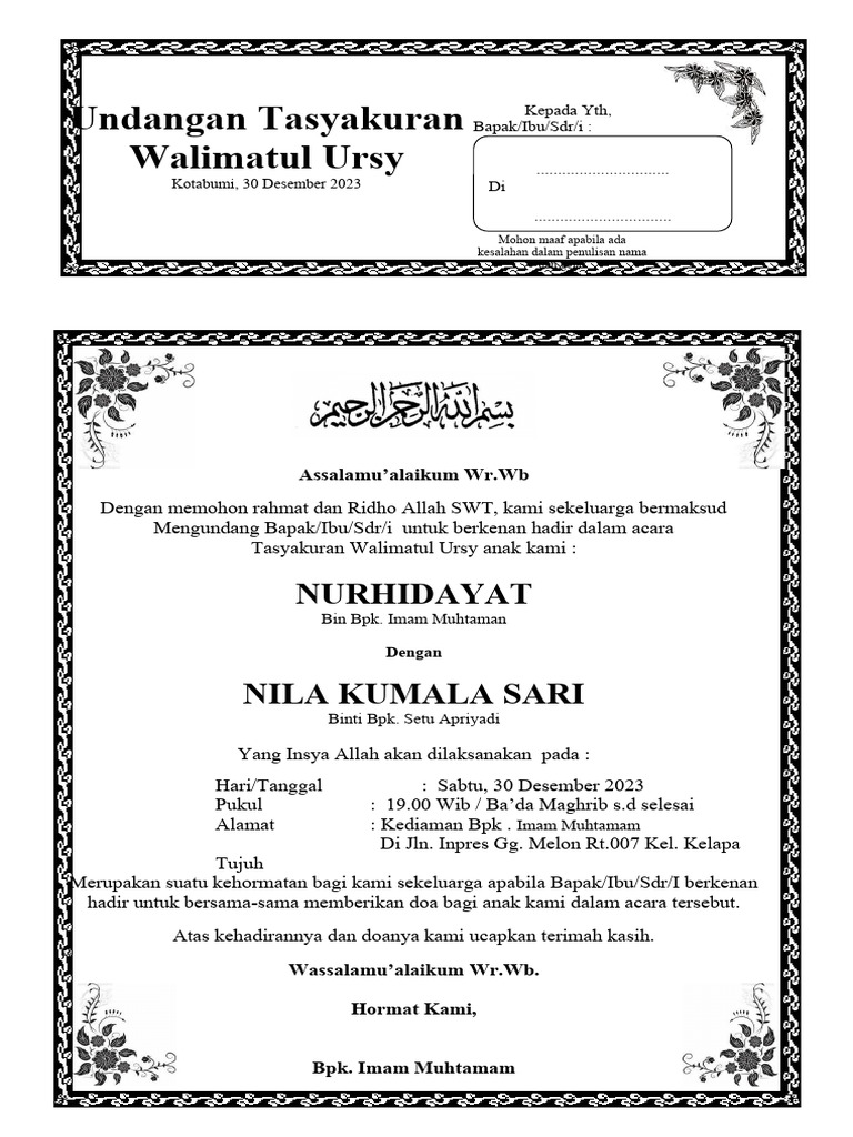 Undangan Walimatul Ursy Pdf