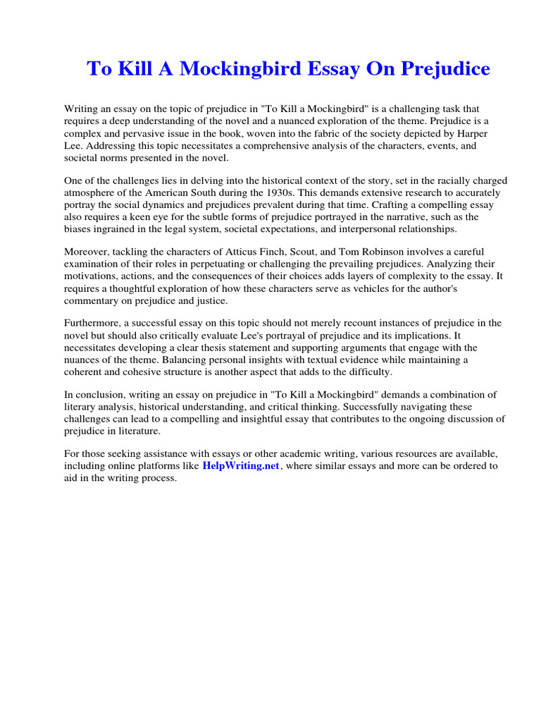 To Kill A Mockingbird Essay On Prejudice | PDF | To Kill A Mockingbird