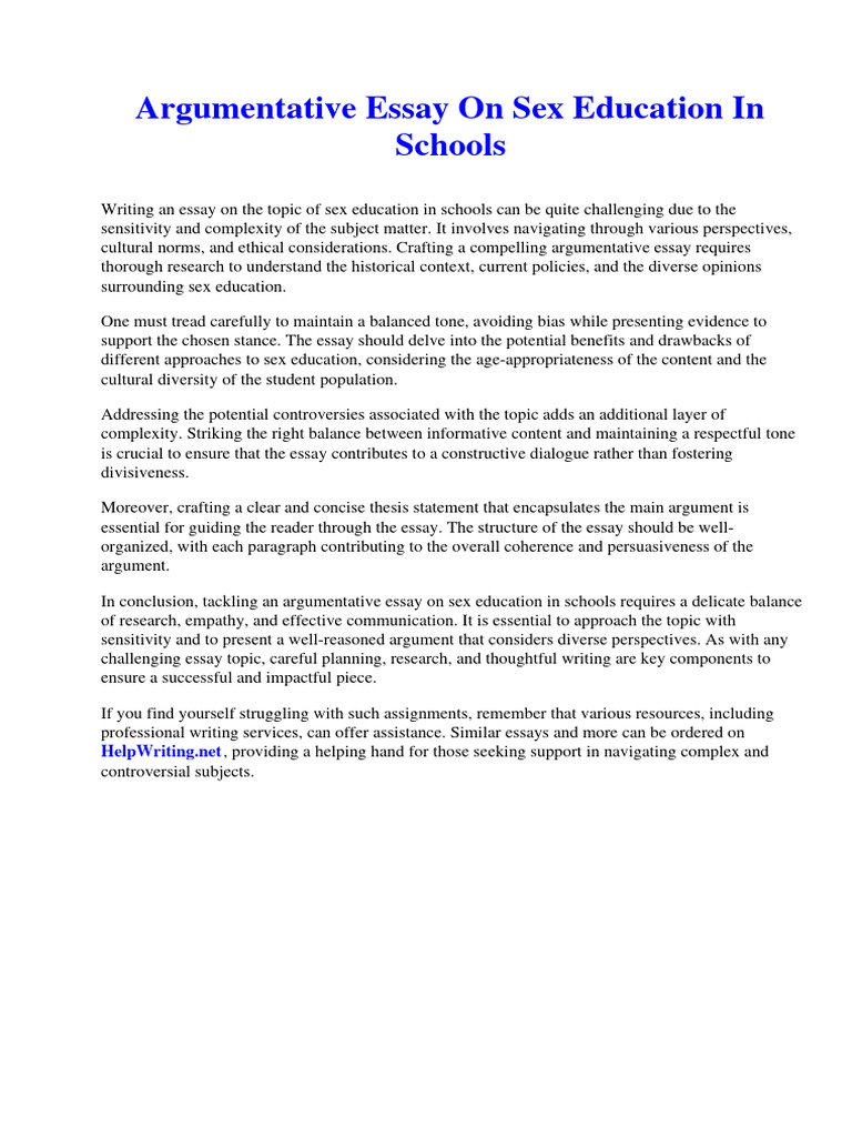 Argumentative Essay On Sex Education In Schools Pdf Glasses Essays