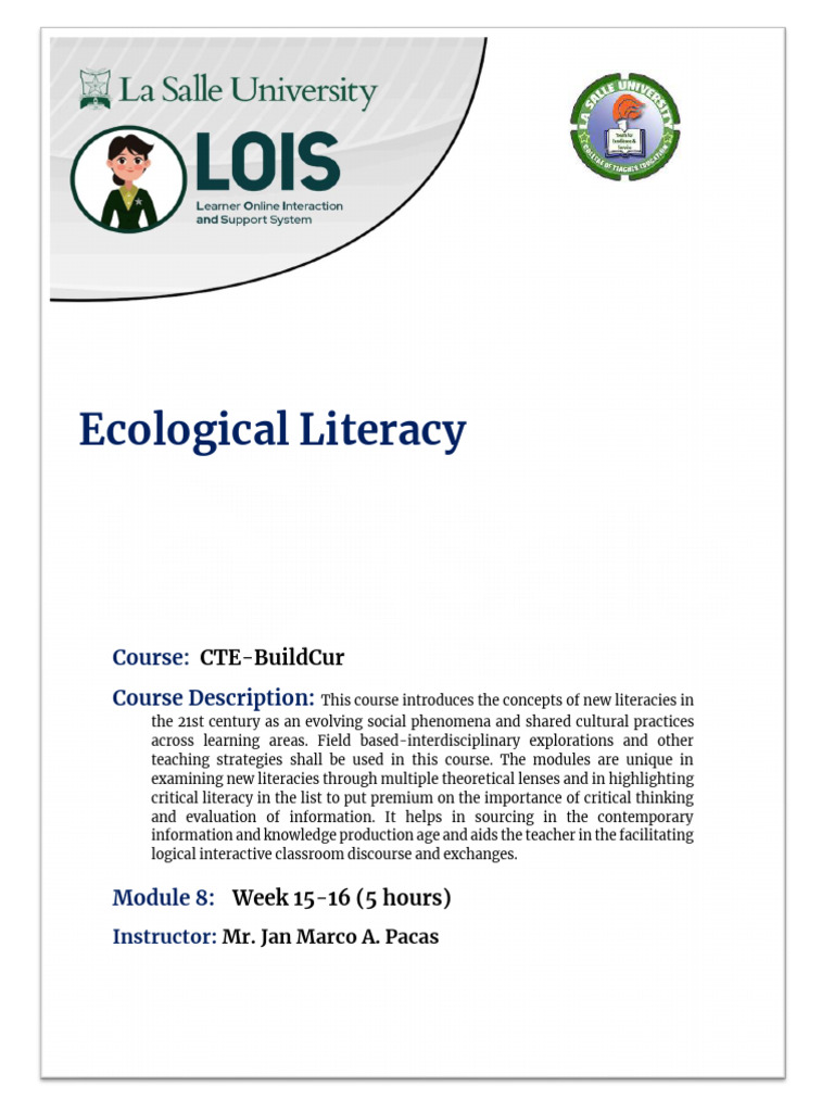 Learning Module 8 - Ecological Literacy | PDF | Sustainability ...