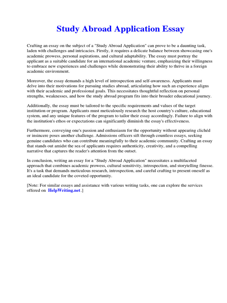Study Abroad Application Essay | PDF | Health Care | International Student